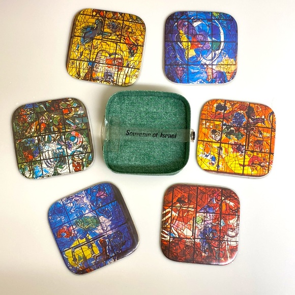 Dining | 6 Vintage Marc Chagall Stained Glass Windows Coasters Souvenir ...